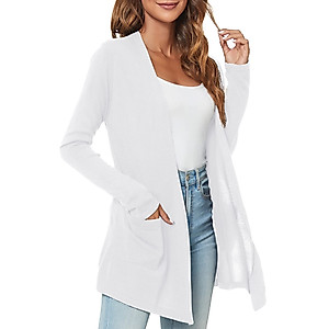 Urban CoCo Women's Long Sleeve Open Front Lightweight Cardigan Sweaters with Pockets (XL, White)