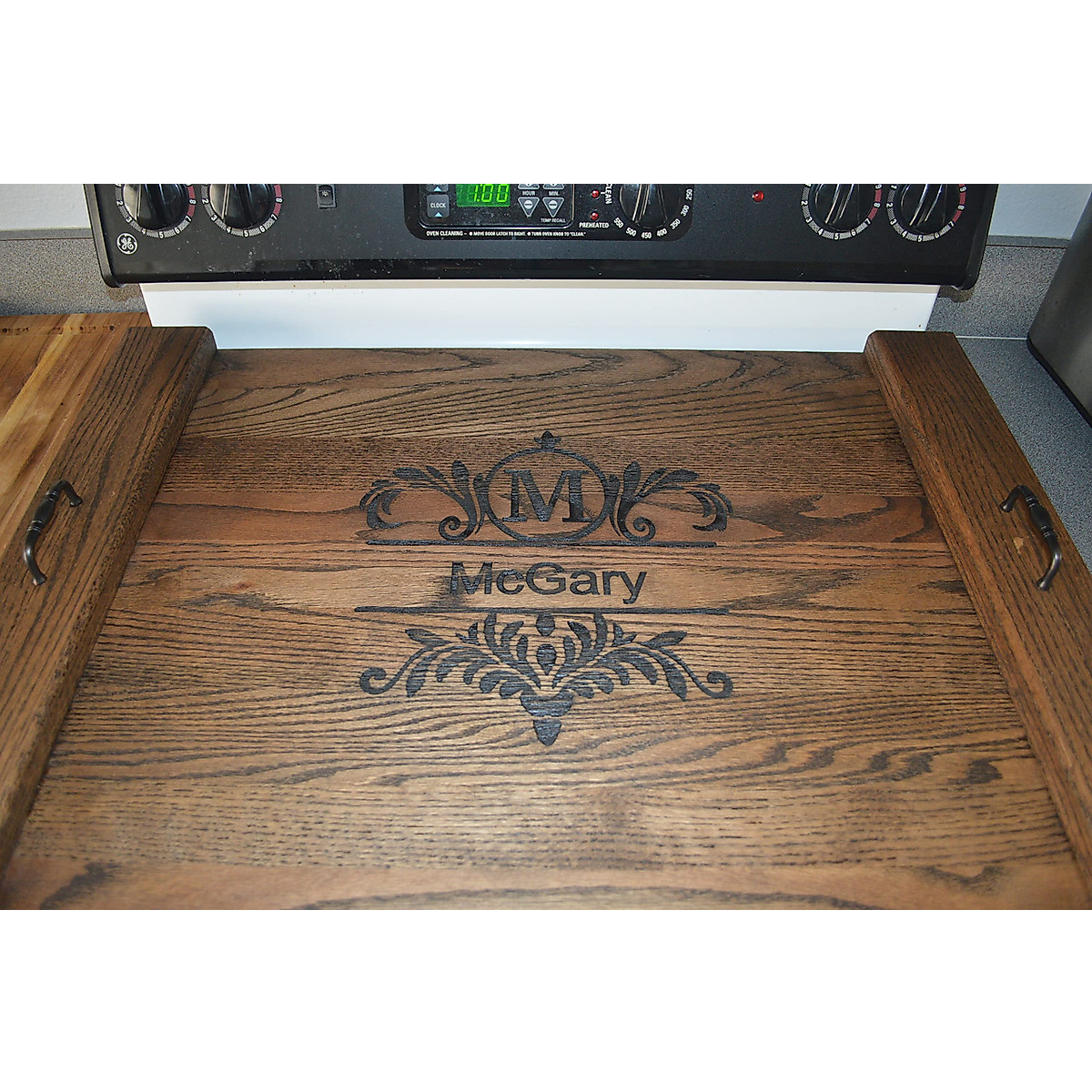 Solid American Oak Laser Engraved Personalized Noodle Board/Stove Top Cover - Farmhouse Style-