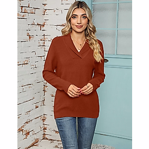 Ivicoer Sweaters for Women V Neck Pullover Ladies Knit Long Sleeve Collared Tops Fall Winter Polo Trendy Orange