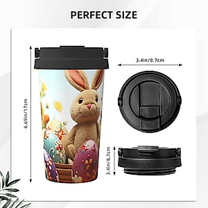 GTKSYNVE Reusable Coffee Mug with Lid and Handle, Easter Colorful Eggs Tumbler for Hot & Cold Drinks 16oz Stainless Steel Insulated Coffee Tumblers Double Wall Vacuum Thermal Cup