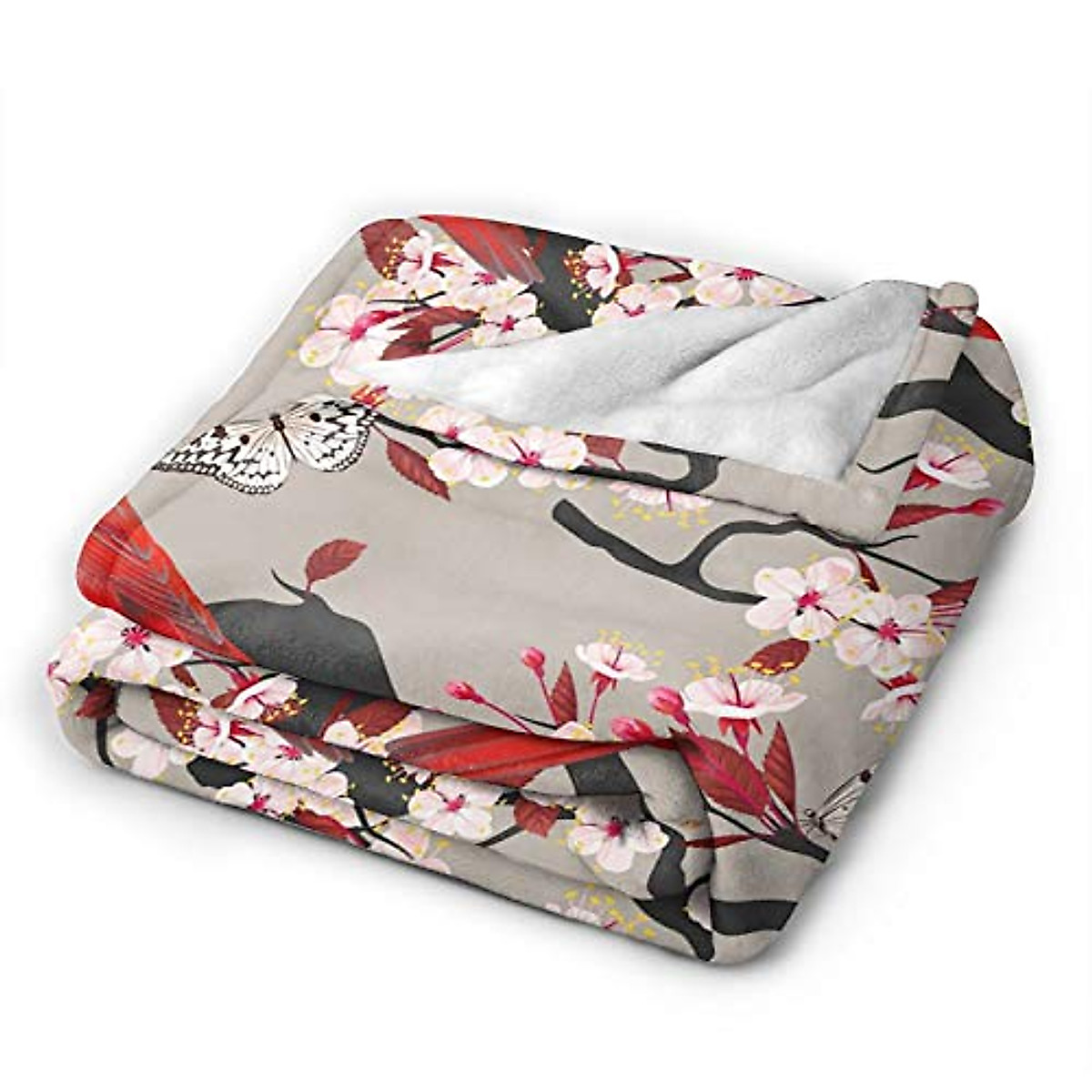 LodiSFOA Lightweight Microfiber Plush Throw Blanket Air Conditioner for Couch Bed Sofa Travel All Seasons… (Cardinals Birds Cherry Flowers, 40"×50")