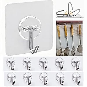 IZAKOV Self Adhesive Hook, for Hanging Self Adhesive Transparent Hook 22 lbs (Maximum), Waterproof Transparent Hook, Hanging Hook for Bathroom, Kitchen, Indoor and Outdoor Home Office, 12Pack