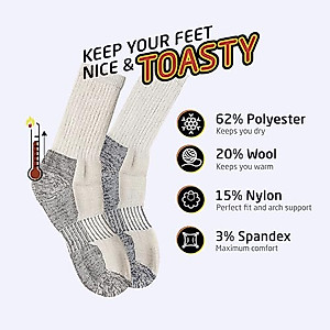 HOT FEET Cozy Wool Blend Kids Socks - Crew Winter Socks for Boys/Girls - 4 Pack, 5-11 Years, Grey/Blue