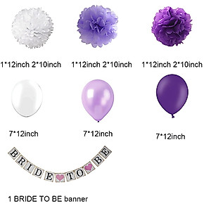 Purple Bridal Shower Decorations Set- Bride To Be Banner White Lavender Purple Big Size Tissue Paper Flower Pom Poms Latex Balloons for Lavender Purple Wedding Party Decor/Bachelorette Party