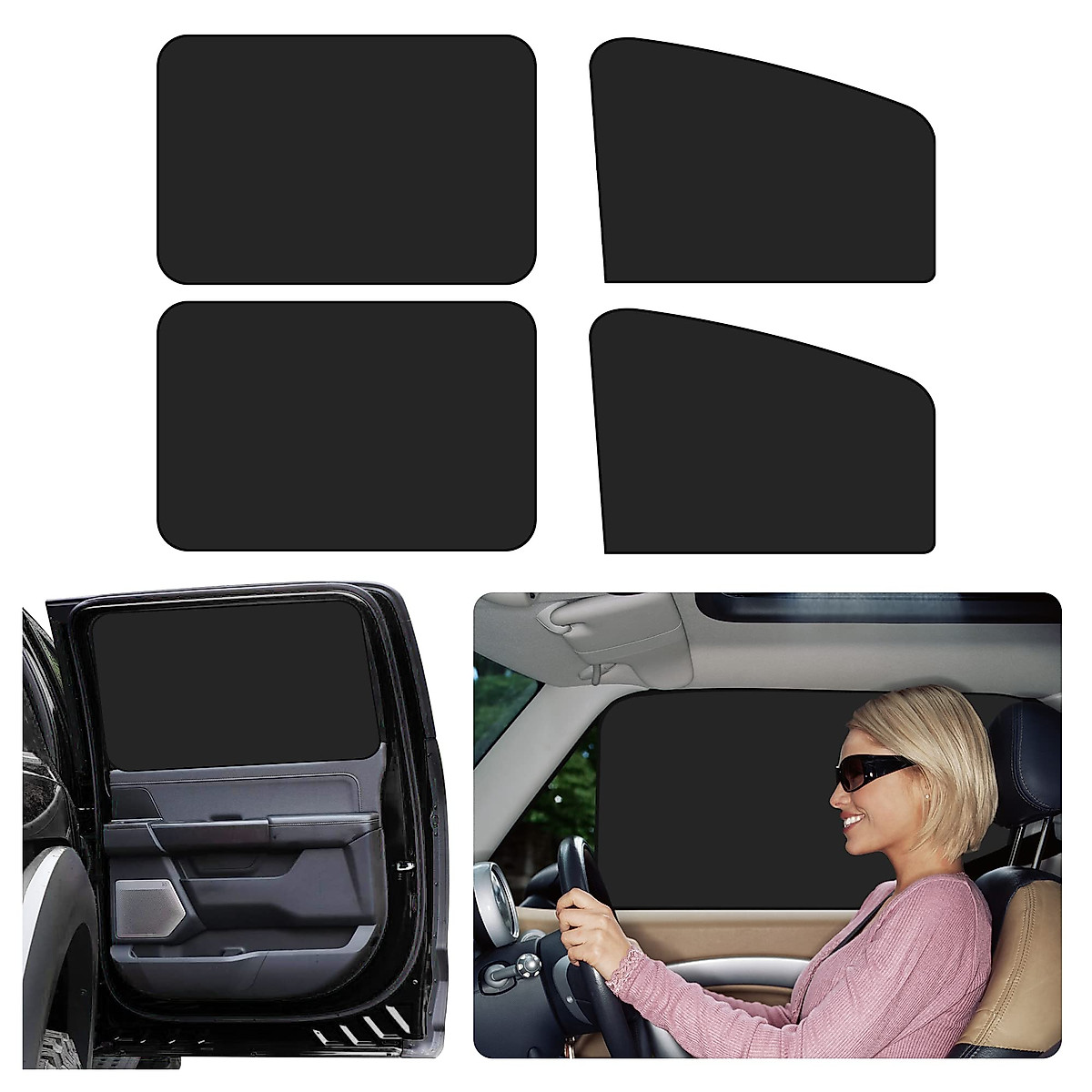 4Pack Car Window Shades with Magnets,Strong-Light Blocking&UV Protection Car Privacy Shades,Universal Essential Interior Accessories for Window Baby,Auto Camping and Napping Curtains