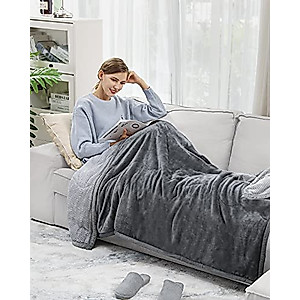 Lynnlov Large 3 Layers Flannel Fleece Throw Blanket Twin Size 60" x 80", Decorative Soft Thick Microfiber Plush Blanket, Luxury Comfy Cozy Velvet Winter Warm Blankets,Washable & Breathable,Grey