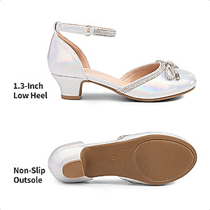 DREAM PAIRS Girls Dress Shoes Closed Toe Low Heels Ankle Strap Pumps for Toddler Little Big Kid Flower Party Wedding Princess,Size 2 Little Kid,SILVER,SDFL2318K
