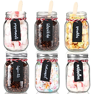 Sunnychicc 6 Sets Hot Chocolate Jars for Hot Chocolate Bar Christmas Hot Cocoa Bar Supplies DIY Hot Cocoa Glass Jars Wooden Chocolate Spoons Hot Cocoa Bar Jars for Hot Chocolate Party Favors Supplies