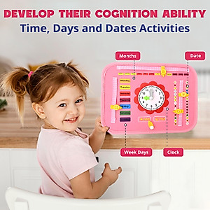 Bouncing Bobo Toddler Busy Board for 1 Year Old + Busy Book for Toddlers 1-3 with 25+ Educational Activities, Airplane Travel Essentials for Kids (Pink)