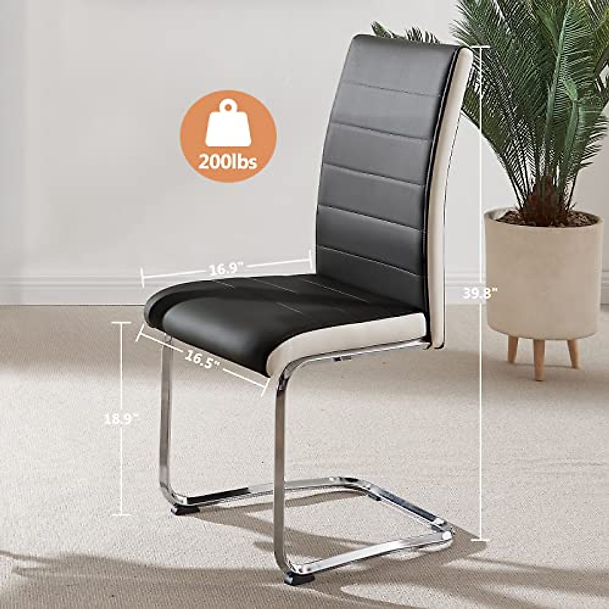 WENYU Dining Chairs Set of 4 – Faux Leather Dining Room Chair Kitchen Chairs with Chrome Legs, Comfortable Side Chairs with Padded Cushion Bedroom Living Room Corner Chairs (Black)