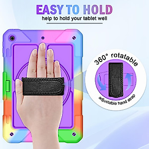 BMOUO Case for iPad 9th Generation Case, iPad 8th/7th Generation Case, iPad 10.2 Case, Shockproof Rotating Stand Hand Strap Kids Case for iPad 10.2" 2021/2020/2019 - Purple