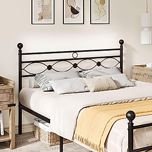 DWVO Queen Size Metal Platform Bed Frame with Headboard and Footboard, 14"H Black Queen Bed Frame with Steel Slat Support, Bedroom Mattress Foundation, No Box Spring Needed, Load Bearing up to 700lbs