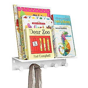 Hoanvi Metal Wall Key Holder Hooks Storage, Wall Mounted Coat Rack Shelf Décor for Photo Ledge Display, White Floating Shelves Organizer for Entryway, Kitchen, Bathroom.