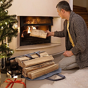 Log Carrier|Waxed Canvas Log Holder|Firewood Carrier Tote Bag|Fireplace Wood Stove Accessories-Grey