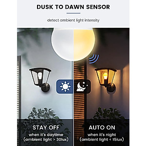 MikeWin Dusk to Dawn Light Bulbs Outdoor, 3000K Warm White, 12W(100W Equivalent) Auto ON/Off Light Sensor LED Lighting Bulb for Wall Lantern, Porch, Boundary, Garage, Patio, Front Door, 4 Pack