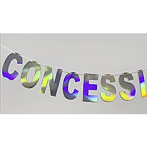 Blukey Holographic Concessions Banner Hanging Bunting String Flag Iridescent White Baseball Football Party Concessions Stand Garland Sports Themed Signs