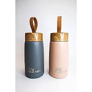 Miras Kids 9 oz Insulated Thermos Flask - Kids Vacuum Insulated Water Bottle - Leak-proof Vacuum Stainless Steel flask for baby formula (Gray & Pink) (Gray)