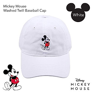 Disney Mickey Mouse Embroidered Cotton Adjustable Dad Hat with Curved Brim, White Washed, One Size