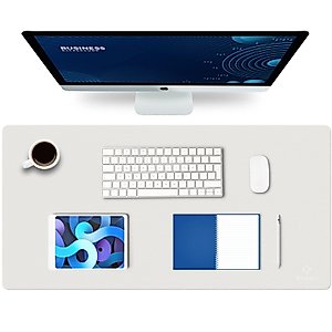 K KNODEL Large Office Leather Desk Mat, Mouse and Keyboard Pad, Computer and Laptop Mat, Desktop Protector and Cover, Writing Pad and Blotter (31.5"x15.7", White)