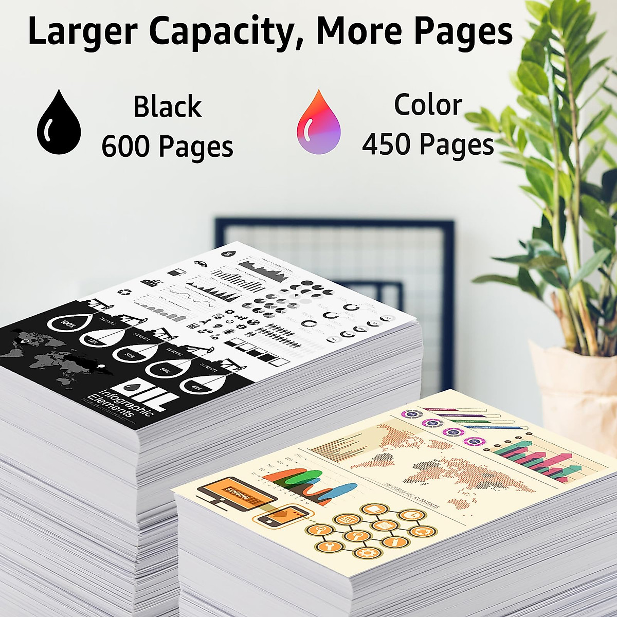 NineLeaf 6 Pack Remanufactured Ink Cartridge Replacement for HP 62XL 62 XL use in Envy 5540 5640 5660 7644 7645 OfficeJet 5740 8040 OfficeJet 200 250 Series Inkjet Printer（3 Black 3 Tri-Color