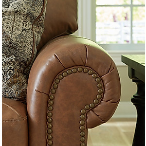 Signature Design by Ashley Carianna Classic Leather Match Loveseat with Nailhead Trim, Dark Brown