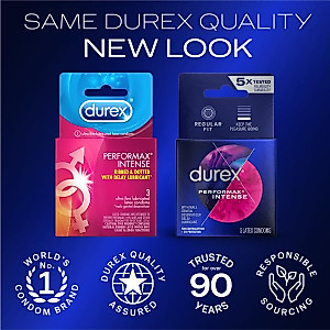 Durex Performax Intense Condoms, Ultra Fine, Ribbed, Dotted with Delay Lubricant Natural Rubber Latex Condoms for Men, FSA & HSA Eligible, 3 Count (Pack of 3)