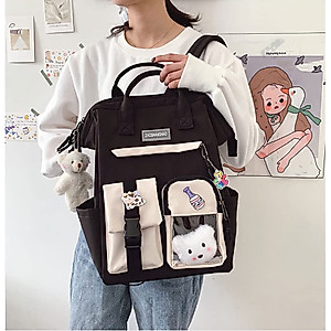 Girls Kawaii Backpack for School Kids Student Cute Bookbag with Kawaii Pin and Cute Accessories (Black 02)