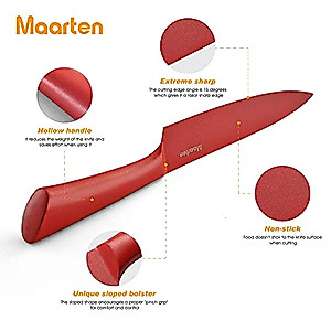 Maarten Kitchen Knives Set - 4 Piece Stainless Steel Chef Knife Set with Sheath - Boxed Knife Sets Gifts for Family (Red)