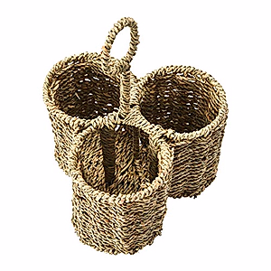 Creative Co-Op Woven Seagrass Caddy with 3 Sections Basket, Natural