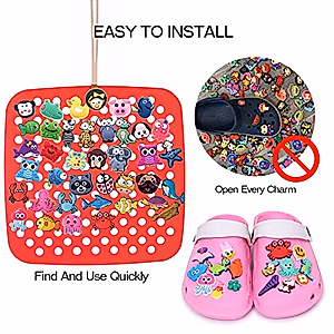 SHENGCHUANG croc charm organizer & storage Shoe Charms display Hanger Portable Hanging Charms Silicone Roll Bag Red(Croc Charms not Included)