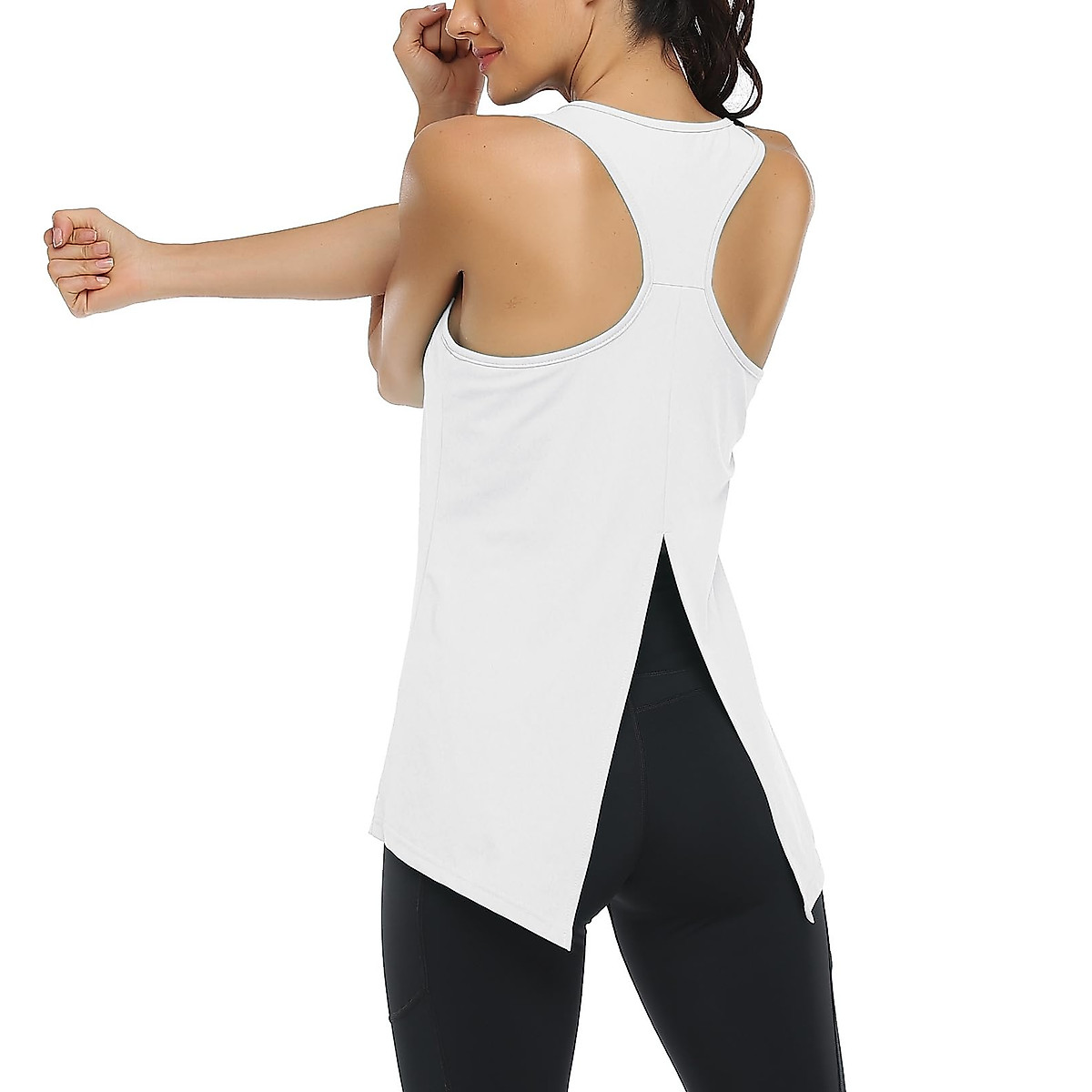 Kimmery Racerback Tank Tops for Women Loose Fit Athletic Workout Yoga Sports Running Hiking Tanktops Summer Moisture Wicking Sleeveless Shirts White XL