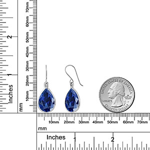 Gem Stone King 925 Sterling Silver Blue Created Sapphire Earrings | 20.40 Cttw Teardrop Dangle Earrings for Women | Pear Shape 16X12MM