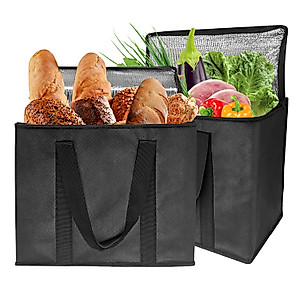 Yalin Set of 2 Large Insulated Collapsible Cooler Bags with Durable Dual Zipper Closure, Reusable Grocery Shopping Bags Keep Food Hot or Cold, Ideal for Food Delivery Bag