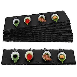 10 Pack Black Slate Charcuterie Board Black Slate Cheese Board Bulk Stone Plates with Natural Edge Slate Plates for Dried Fruit Dessert Appetizer Cake Fruit Meat Kitchen Dining Party (12 x 4 Inch)