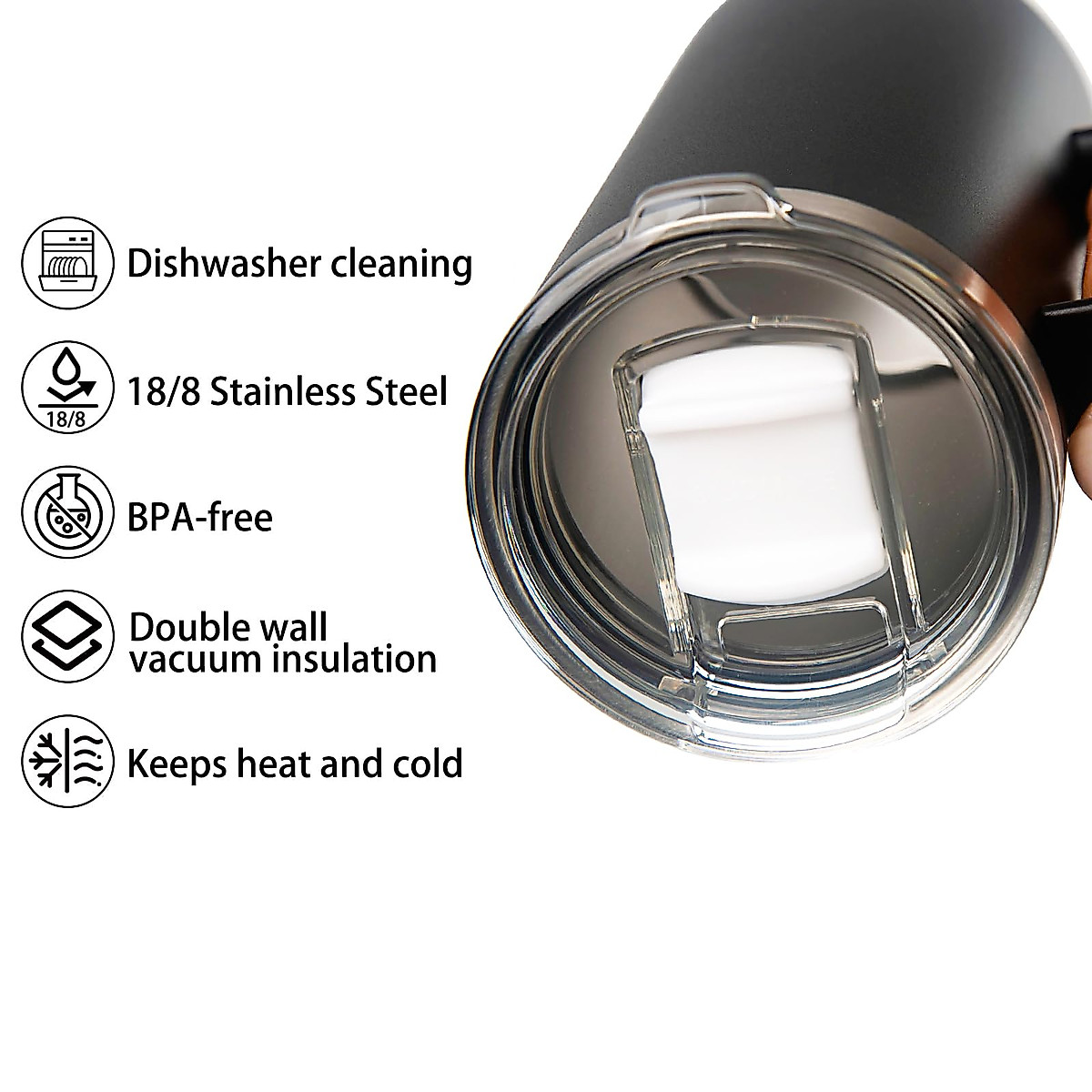 SILICANICE 14 oz Stainless Steel Vacuum Insulated Tumbler with handle & MacSlider Lid, Dishwasher Safe & Spill Proof Coffee Cup, Travel Mug for Hot/Cold Drinks, Durable Design - Black