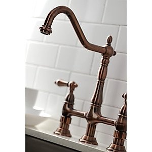 Kingston Brass KS127ALBSAC Heritage Bridge Kitchen Faucet, Antique Copper, 13.88 x 8.56 x 13.13