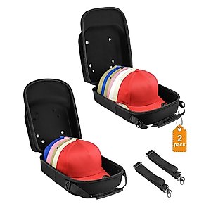 Allgawise Set of 2 Hard Hat travel Cases for Baseball Caps - Hat Storage Organizer Holder with Handle, Shoulder Strap and Trolley Sleeve, Protect up to 10 Hats for Outdoor and Home Storage, Black