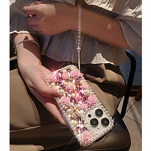 redecarie for Galaxy S9 Plus Case,Women Girls Luxury Fashionable Crystal Gemstone Roses Rhinestone Bling Glitter Diamond Bumper Clear Phone Cover with Wrist Strap for Samsung Galaxy S9 Plus