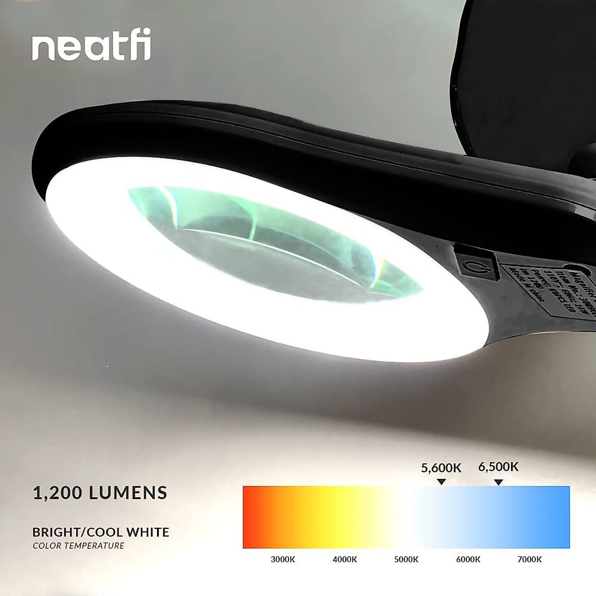 Neatfi (New Model) 1,200 Lumens Super LED Magnifying Lamp with Clamp, 8D, Dimmable, Includes Microfiber Cleaning Cloth, 5 Inch Diameter Lens for Reading, Sewing, Crafting (8 Diopter, Black)