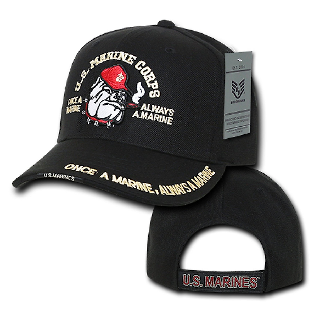 Black United States US Marines Corps USMC Marine Bulldog Structured Baseball Cap Hat