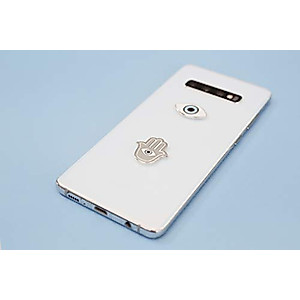 Metal Charm Stickers for Cell Phone Cases. Evil Eye and Hamsa Set of 2 Reusable & Removable Leaves No Residue. Universal Spiritual Symbols of Protection and Good Luck. (Evil Eye and Hamsa Hand.)