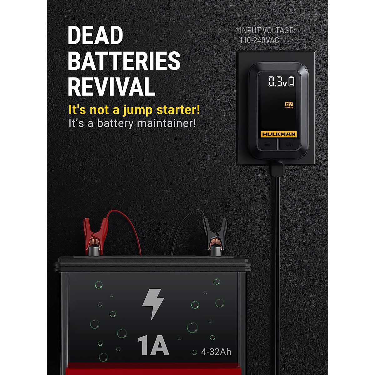 HULKMAN Sigma 1 Car Battery Charger, 1A 6V/12V Automatic Smart Trickle Charger, Battery Maintainer, and Desulfator with Intelligent Interface