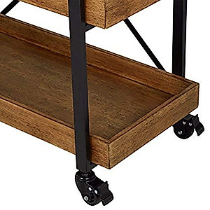 Amazon Brand – Rivet Modern Rustic Rolling Bar Cart with Wheels, 32 Inch Height, Wood with Black Iron Finish