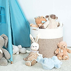 MINTWOOD Design Large 17 x 15 Inches Decorative Cotton Rope Basket, Blanket Basket Living Room, Laundry Basket, Woven Basket, Toy Storage Baskets Bin, Round Large Basket for Pillows, Throws, Towels