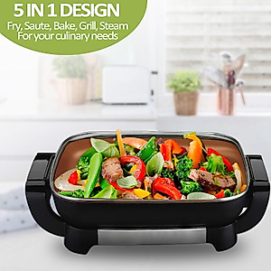 Extra-Large Nonstick Ceramic Electric Skillet - Electric Frying Pan with Lid, 12"x15" Fry Pan Adjustable Temperature Control, with Removable Pan, Dishwasher Safe