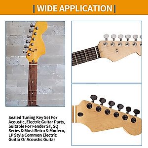 LifCratms 6 Pcs Black Locking Tuners 6 Inline, Sealed Guitar Tuning Pegs Keys Machine Heads Set for Fender Stratocaster Strat Telecaster Tele Style Electric Guitar