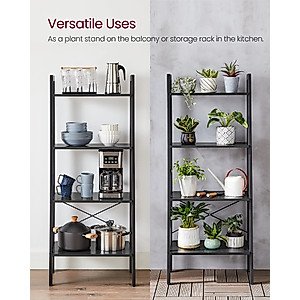 VASAGLE Ladder Shelf, 4-Tier Bookshelf, Storage Rack, Bookcase with Steel Frame, for Living Room, Home Office, Kitchen, Bedroom, Industrial Style, Charcoal Gray and Black ULLS044B04