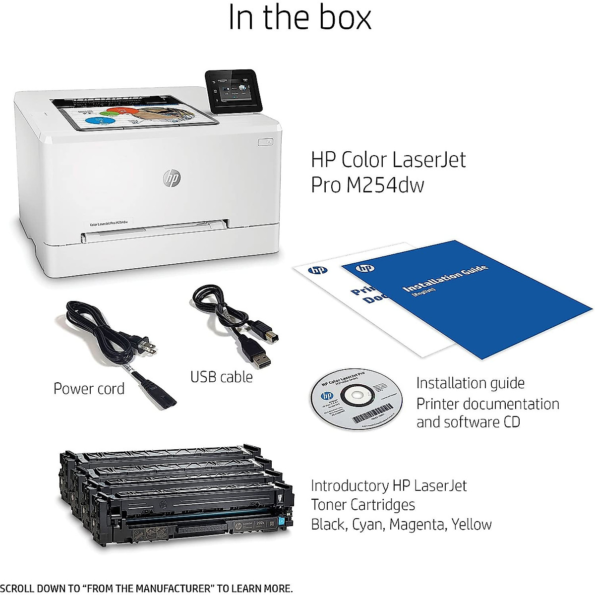 HP LaserJet Pro M254dw Wireless Color Laser Printer, Works with Alexa (T6B60A)