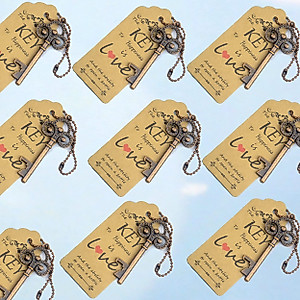 Aokbean 52pcs Key Bottle Opener Wedding Party Favors for Guests Gift with Keychian and Card,Skeleton Key Bottle Openers (Antique Copper)