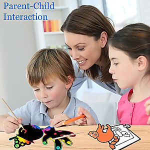 Mocossmy Halloween Magic Scratch Cards,24PCS Skeleton Spider Witch Pumpkin Rainbow Scratch Paper Scratch Art Crafts & Scratch Sticks & Ribbons Set for Kids St Patrick's Day Party Favor Supplies Games